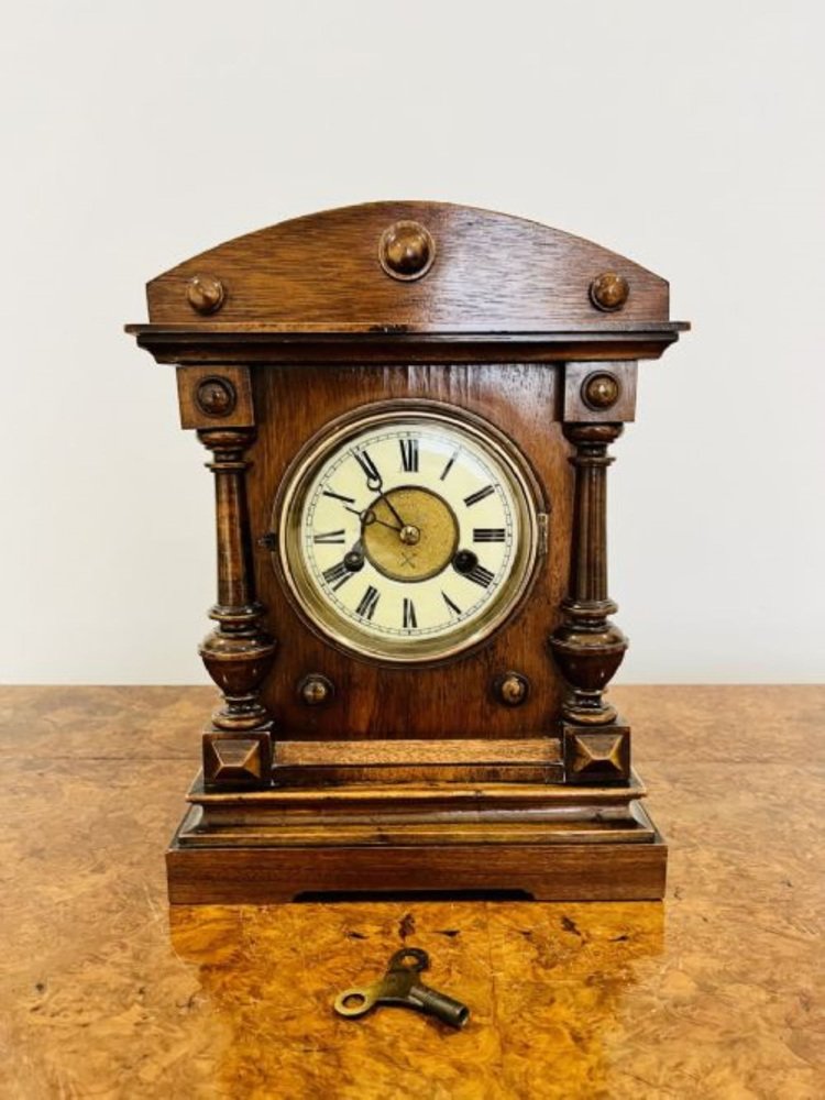 Antique Victorian Walnut Mantle Clock, 1880s for sale at Pamono