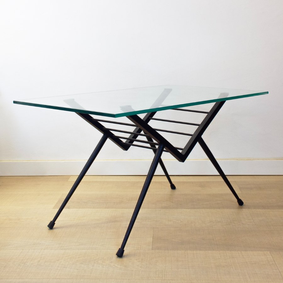 Metal and Glass Coffee Table, Spain, 1970s for sale at Pamono