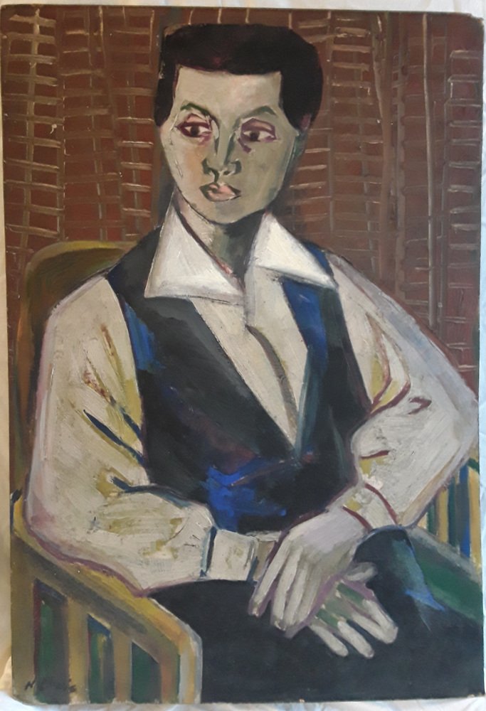 Norbert Louis, Ritratto di madre, 1958, Tempera originale su cartone in ...