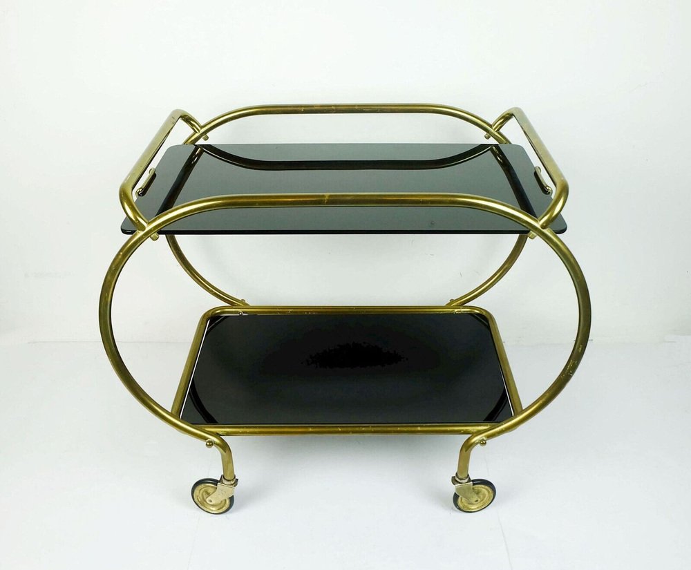 Mid-Century Modern Tea Trolley in Brass Black Glass, 1950s for sale at ...