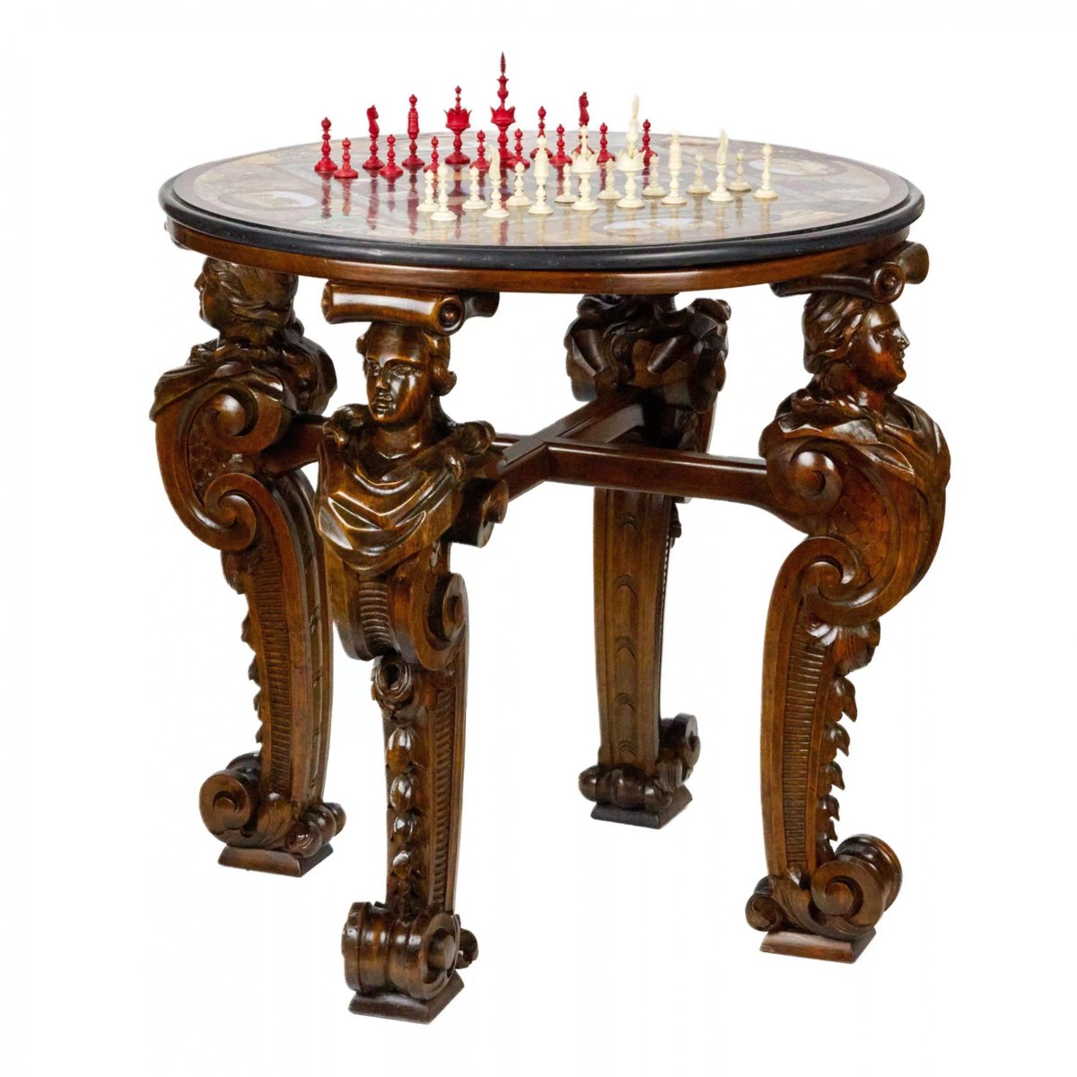 Chess Table with Roman Mosaics on Carved Legs for sale at Pamono