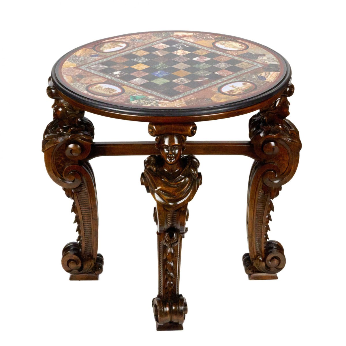 Chess Table with Roman Mosaics on Carved Legs for sale at Pamono