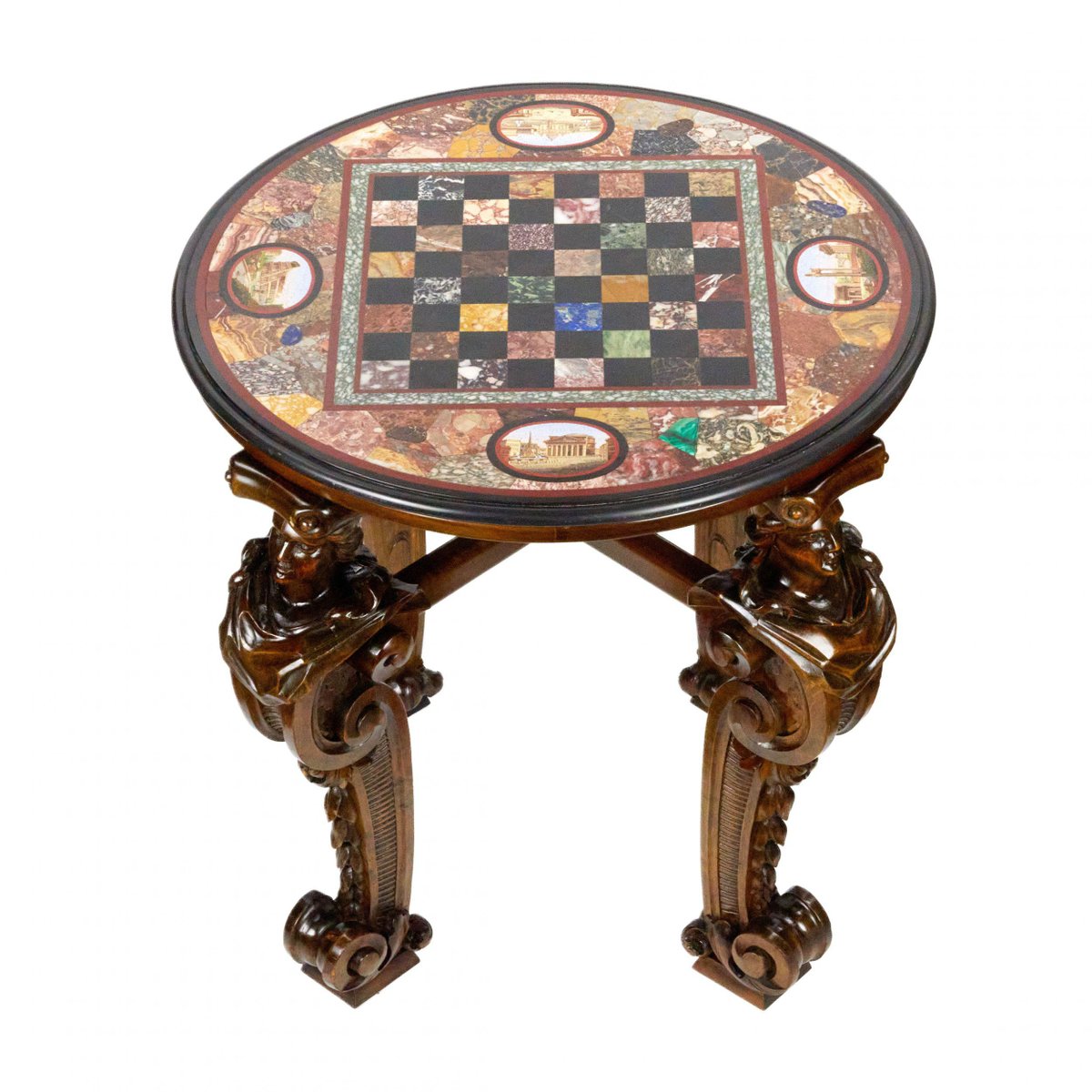 Chess Table with Roman Mosaics on Carved Legs for sale at Pamono