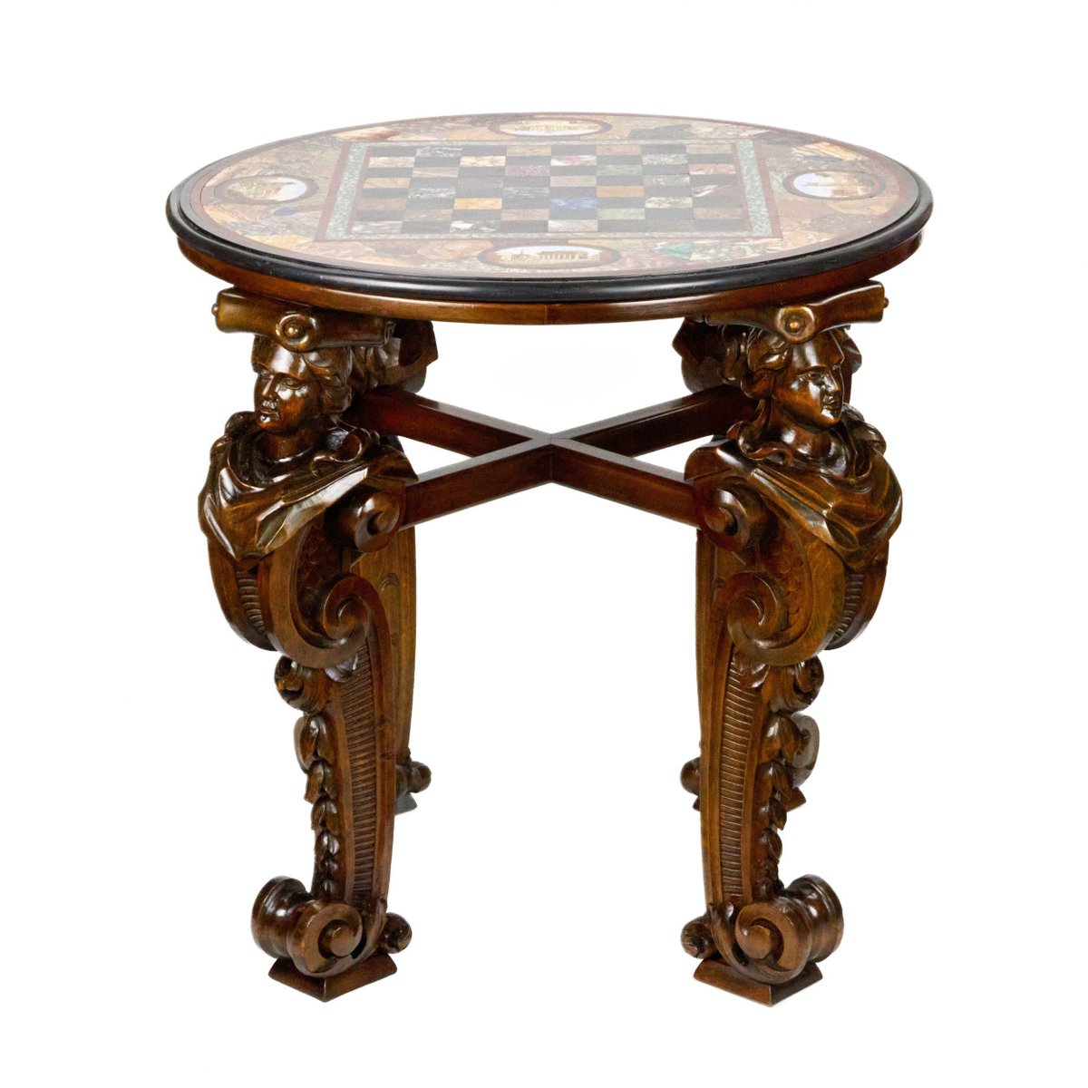 Chess Table with Roman Mosaics on Carved Legs for sale at Pamono