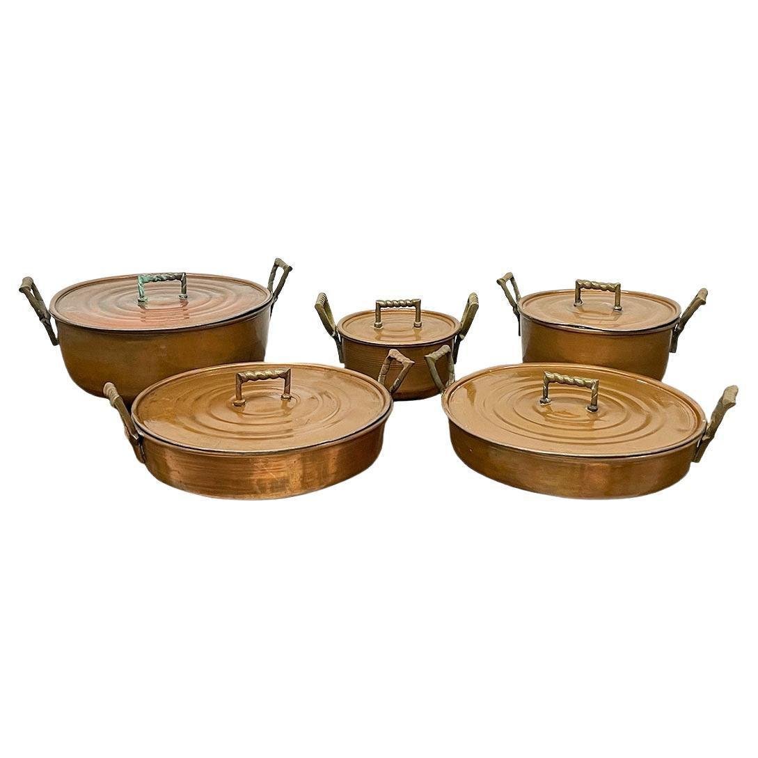 Early 20th Century French Copper Lidded Pots, Set of 5 for sale at Pamono