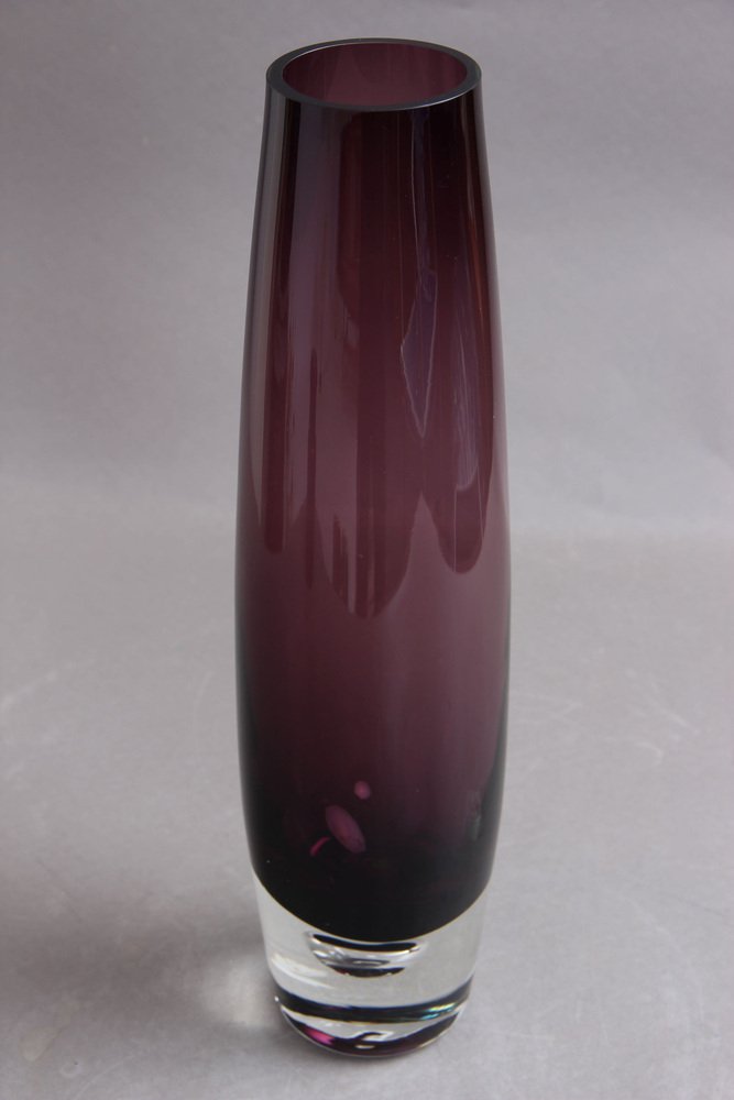 Large Amethyst-Colored Glass Vase with Bubble in Bottom, Sweden, 1960 ...