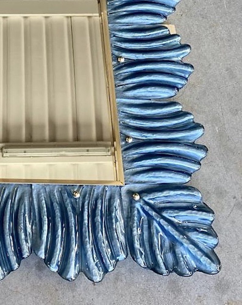 Blue Murano Glass and Brass Wall Mirror, 2000s for sale at Pamono