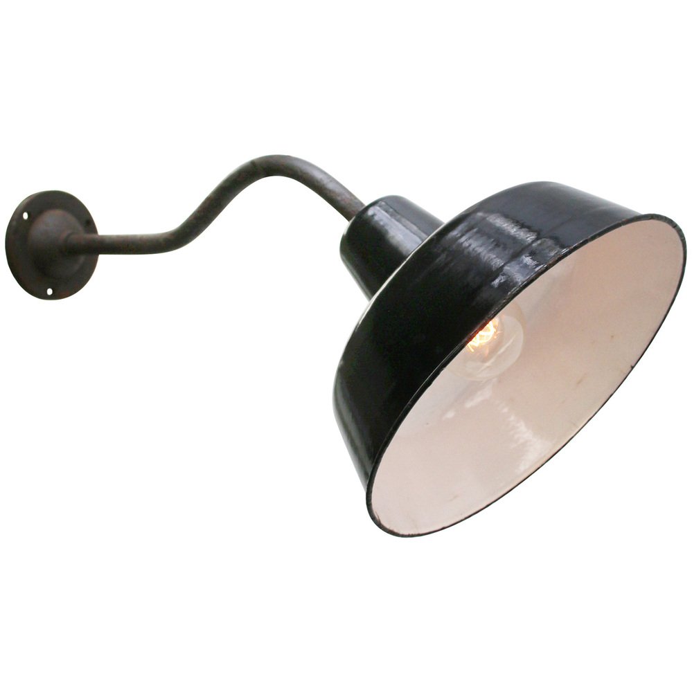 Vintage French Industrial Black Enamel and Cast Iron Factory Wall Light ...