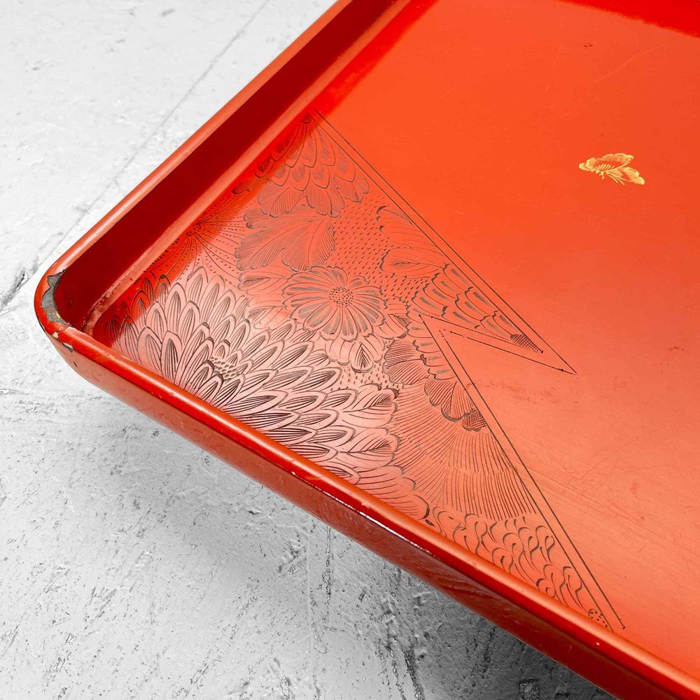 Red Lacquered Tray with Embossed Decoration, Japan, 1930s for sale at ...