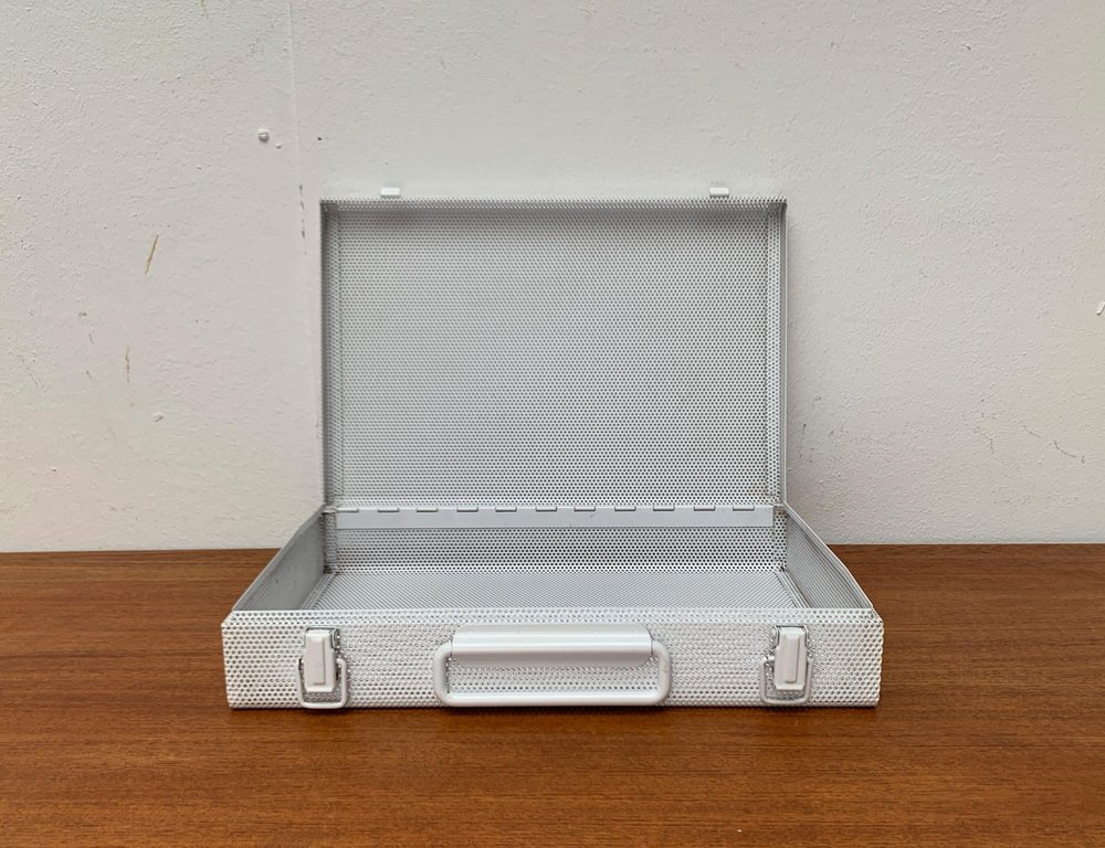 Postmodern White Perforated Metal Briefcase, 1980s for sale at Pamono