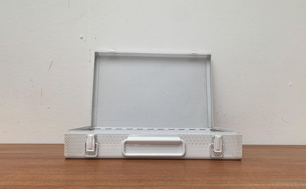 Postmodern White Perforated Metal Briefcase, 1980s for sale at Pamono