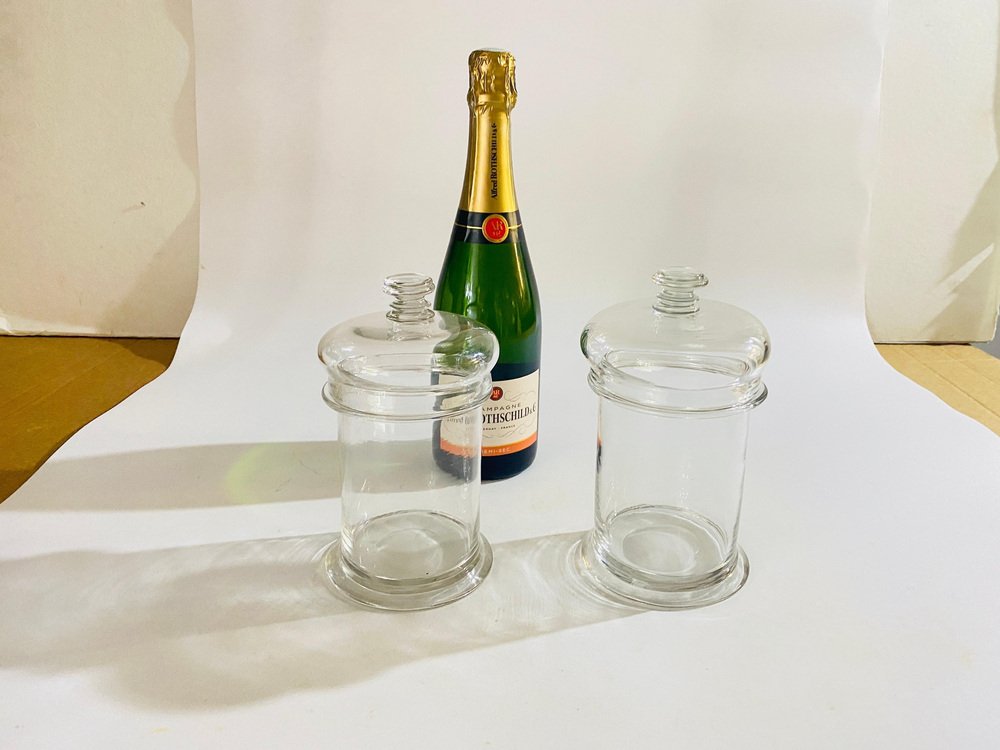 Glass Pots with Lids, France, 1960s, Set of 2 for sale at Pamono