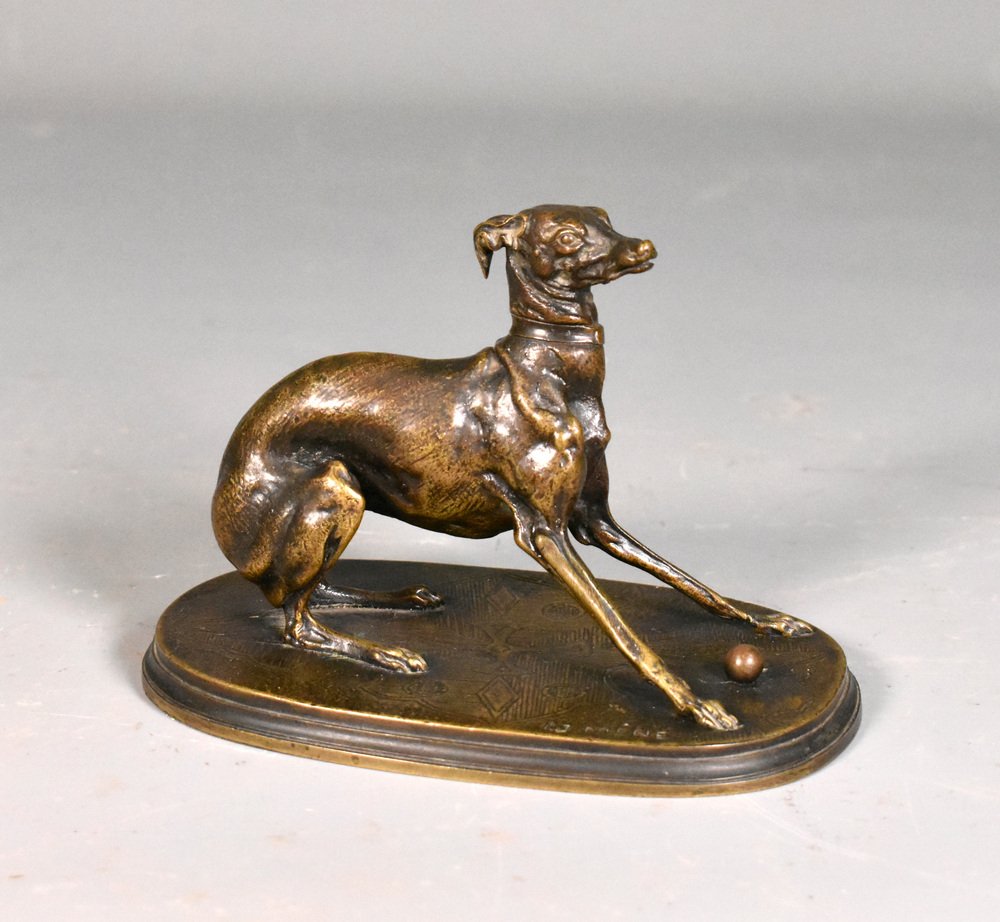 Pierre-Jules Mène, Greyhound with Ball, 1800s, Bronze for sale at Pamono