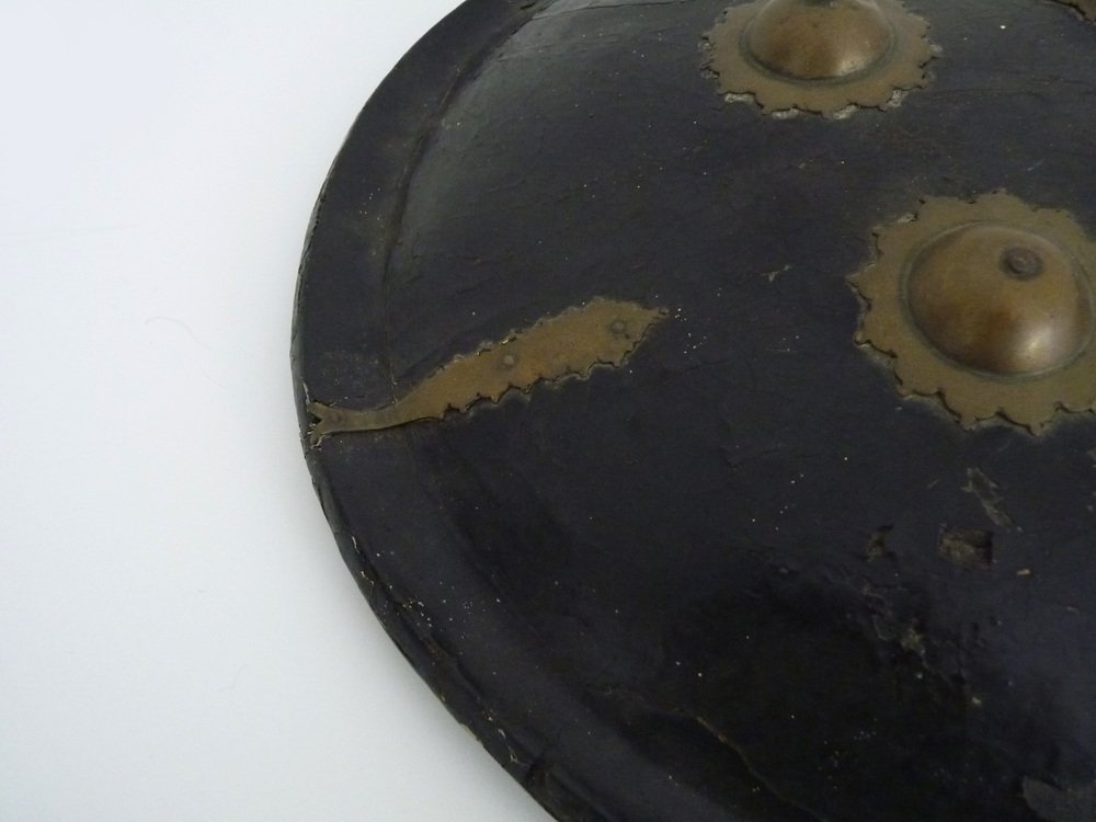 Ottoman Wood, Black Lacquered Leather and Bronze Shield, 19th Century ...