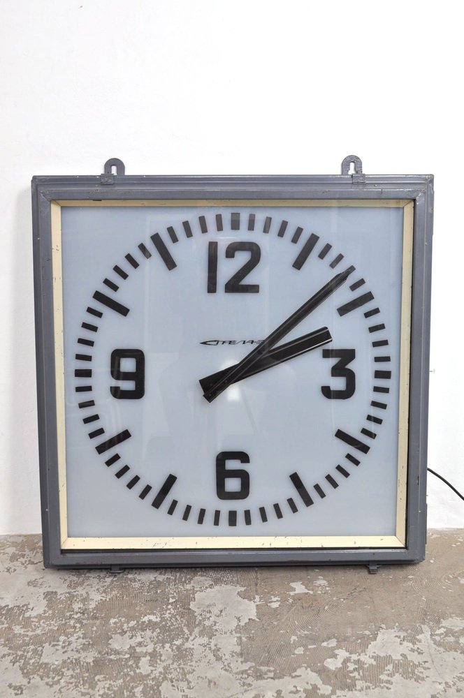 Vintage Industrial Clock with Lighting, 1980s for sale at Pamono