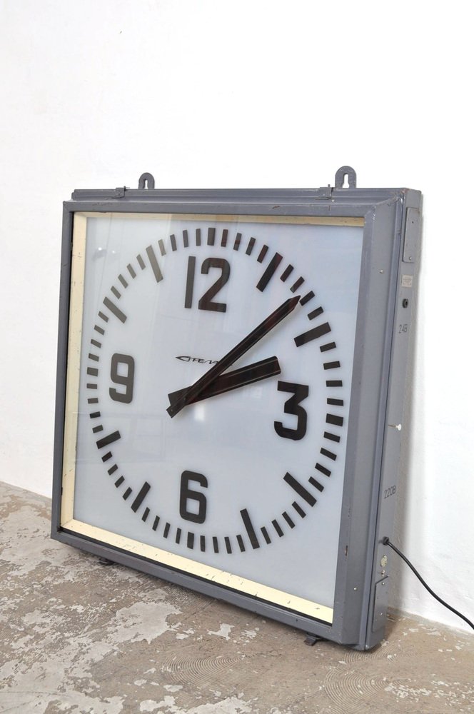 Vintage Industrial Clock with Lighting, 1980s for sale at Pamono