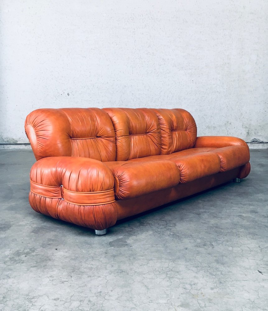 Mid-Century Modern Italian Leather 3 Seat Sofa, 1970s for sale at Pamono