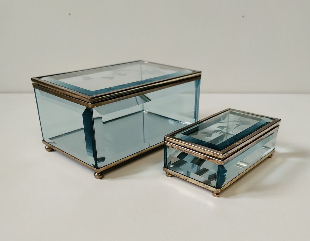 Vintage Glass Boxes from Fontana Arte, 1940s, Set of 2 for sale at Pamono