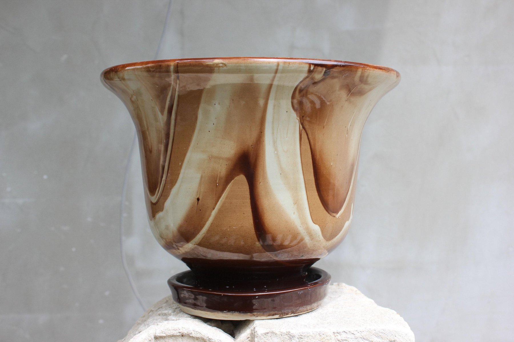Large Vintage European Planter Clay Pot in Glazed Terracotta, 1980s for ...