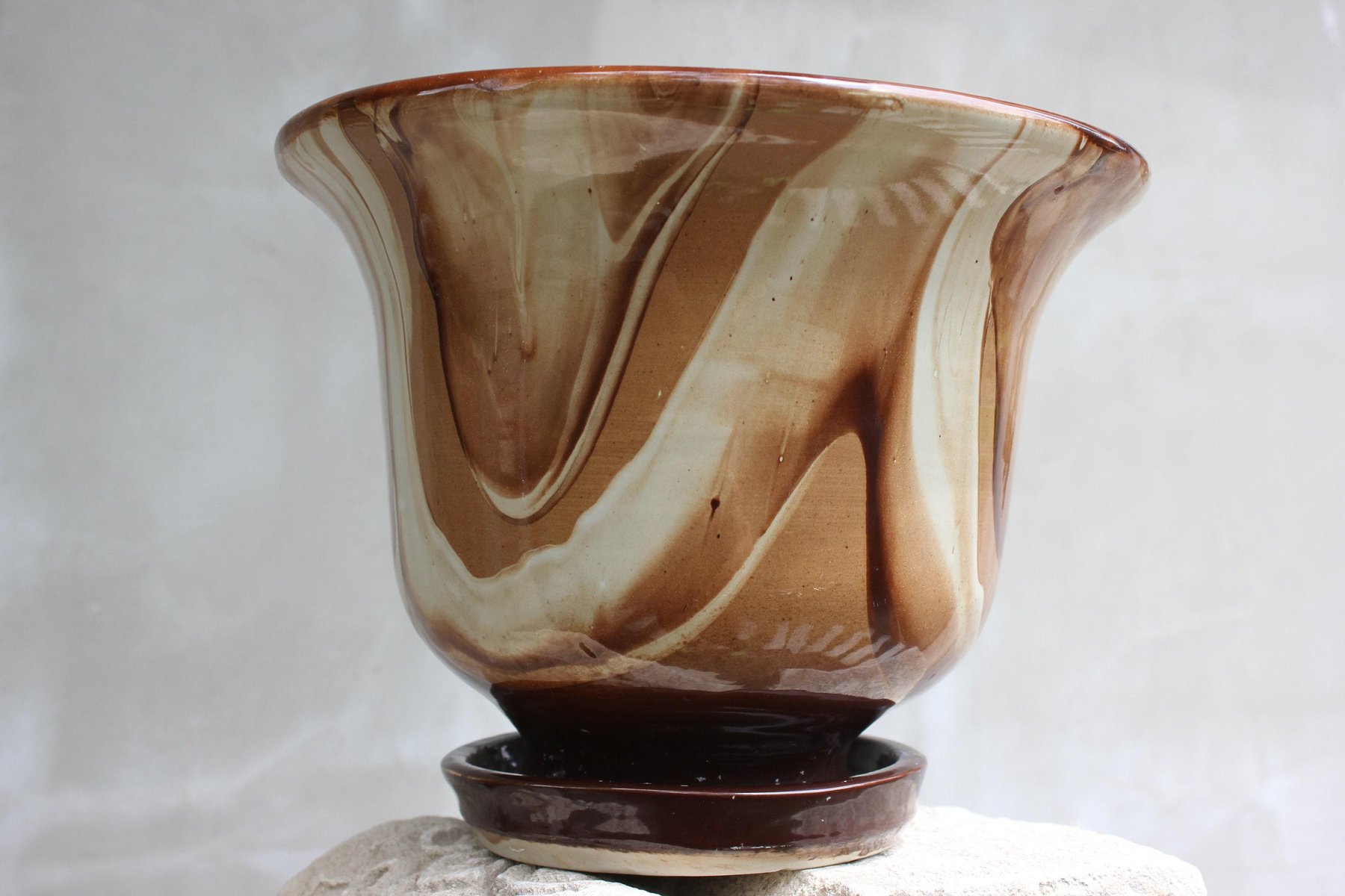 Large Vintage European Planter Clay Pot in Glazed Terracotta, 1980s for ...