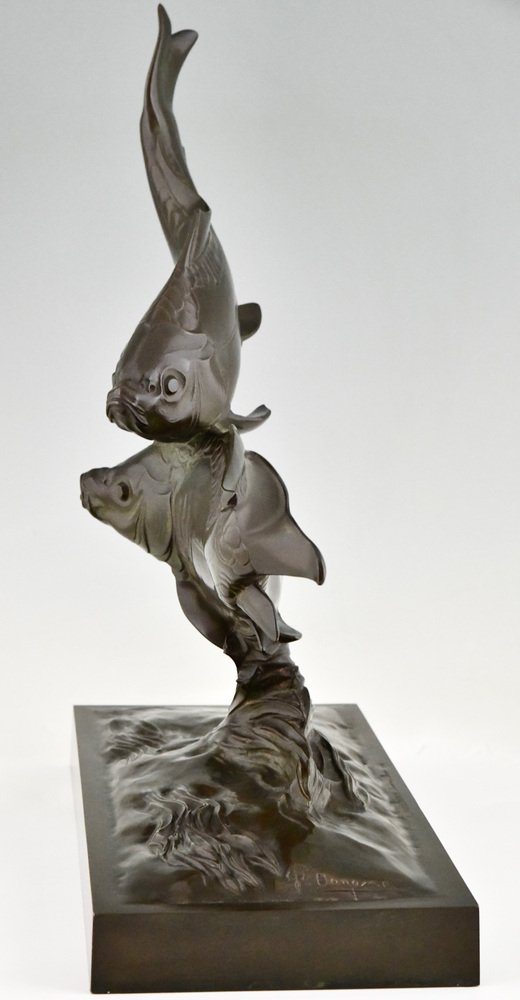 Santiago Bonome, Art Deco Sculpture of Two Carp Fish, 1930, Bronze for ...