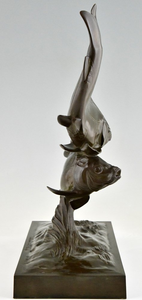 Santiago Bonome, Art Deco Sculpture of Two Carp Fish, 1930, Bronze for ...