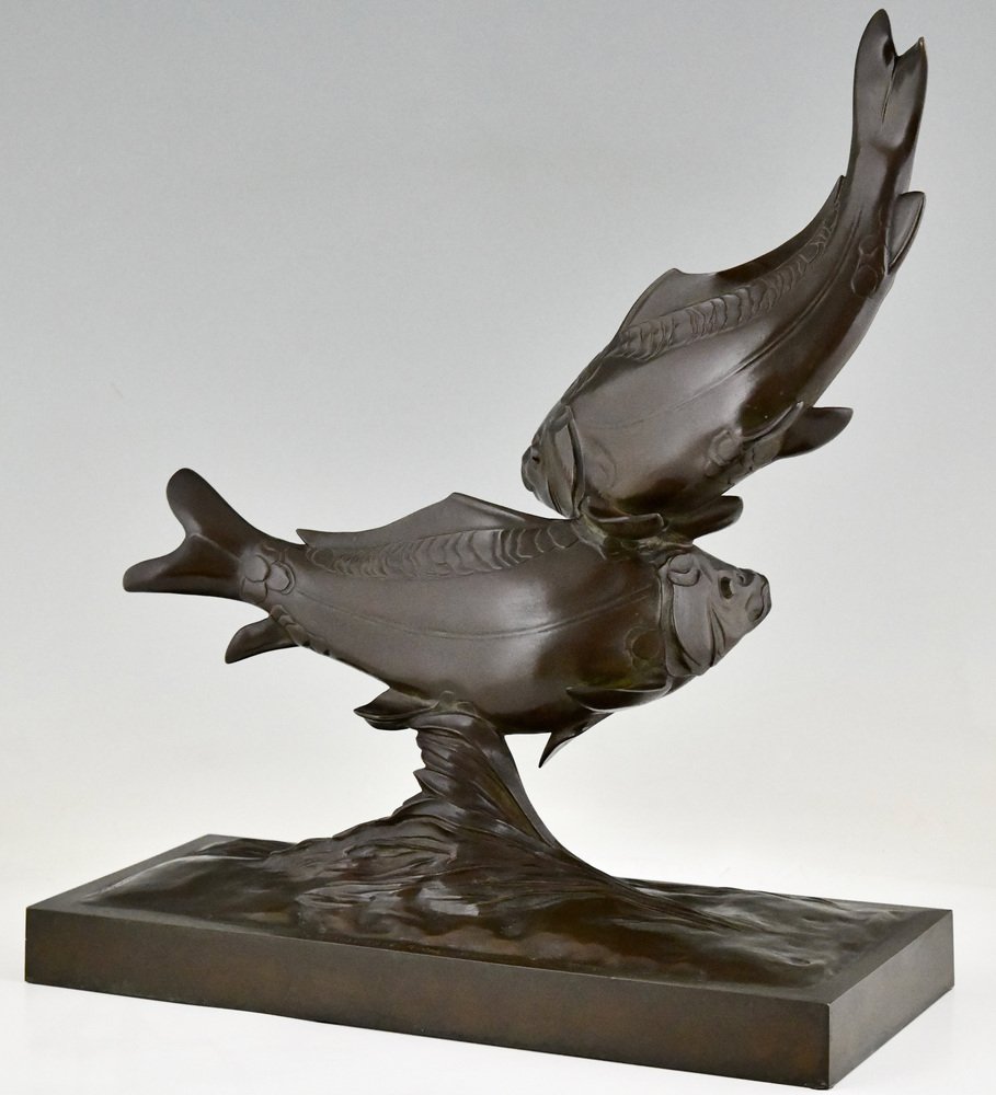 Santiago Bonome, Art Deco Sculpture of Two Carp Fish, 1930, Bronze for ...
