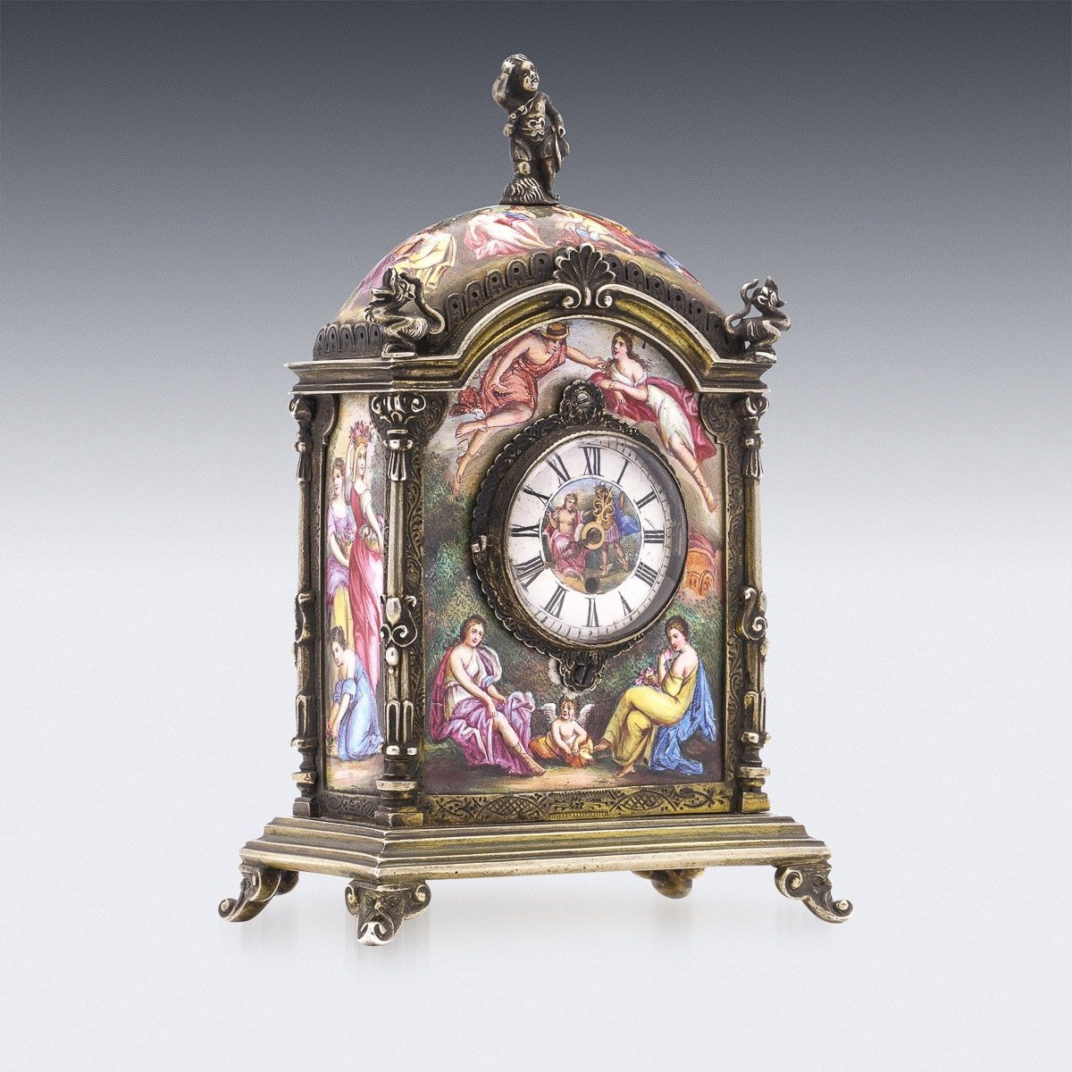 19th Century Austrian Silver & Enamel Clock by Hermann Ratzersdorfer ...