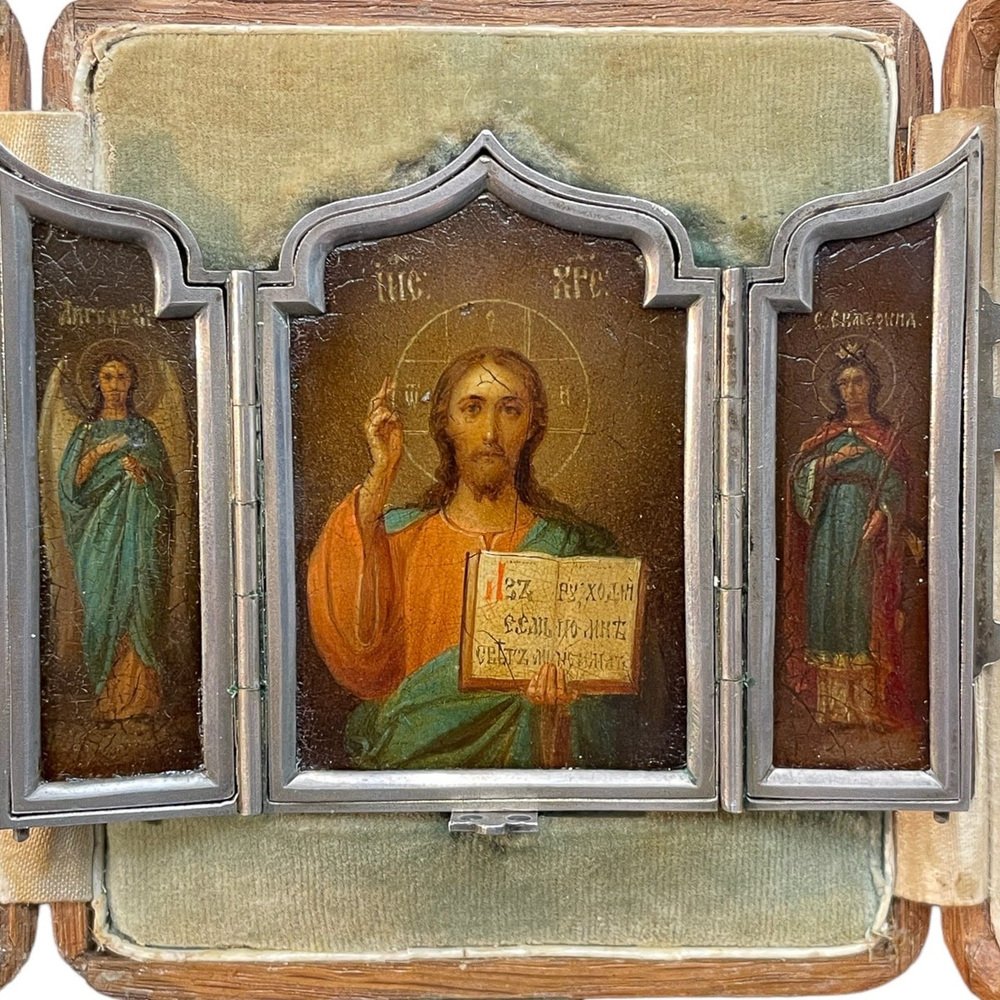 Icona da viaggio in argento e trittico, XIX secolo in vendita su Pamono