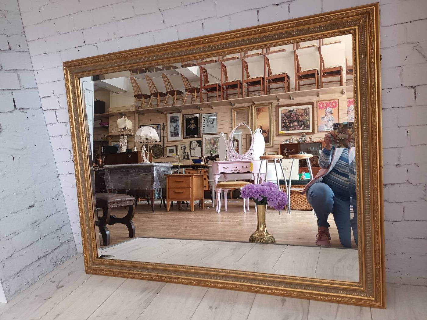 Large Antique Style Mirror with Gold Gilt Frame, 1980s for sale at Pamono