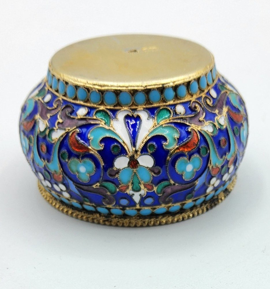 Russian Silver and Enamel Salt Cellar, 1890s for sale at Pamono