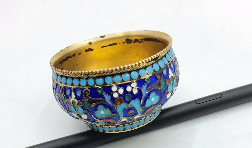 Russian Silver and Enamel Salt Cellar, 1890s for sale at Pamono