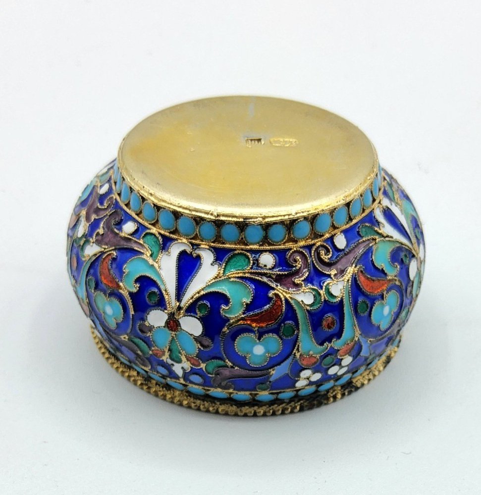 Russian Silver and Enamel Salt Cellar, 1890s for sale at Pamono