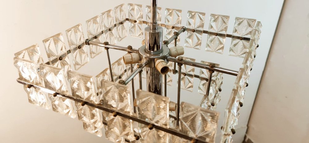 Square Glass Ceiling Light for sale at Pamono