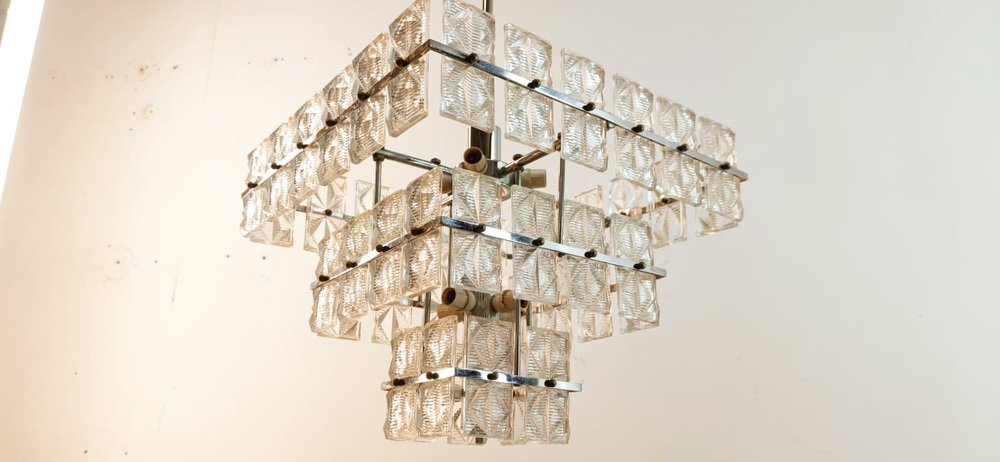 Square Glass Ceiling Light for sale at Pamono