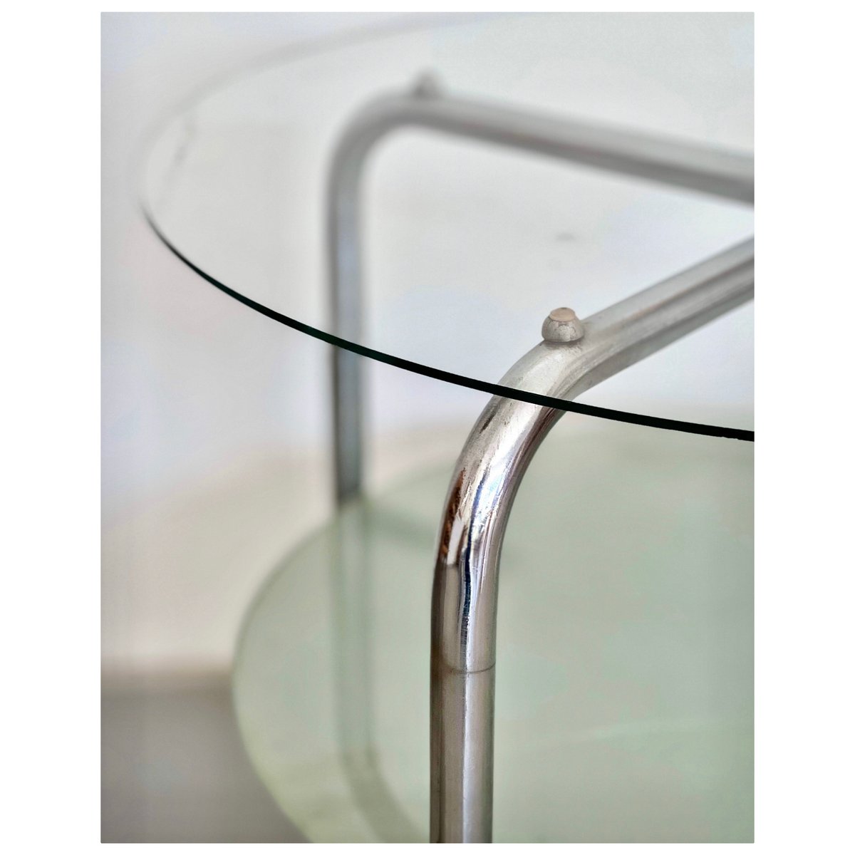 Round Tubular Side Table with Double Glass Top by Marcel Breuer for ...