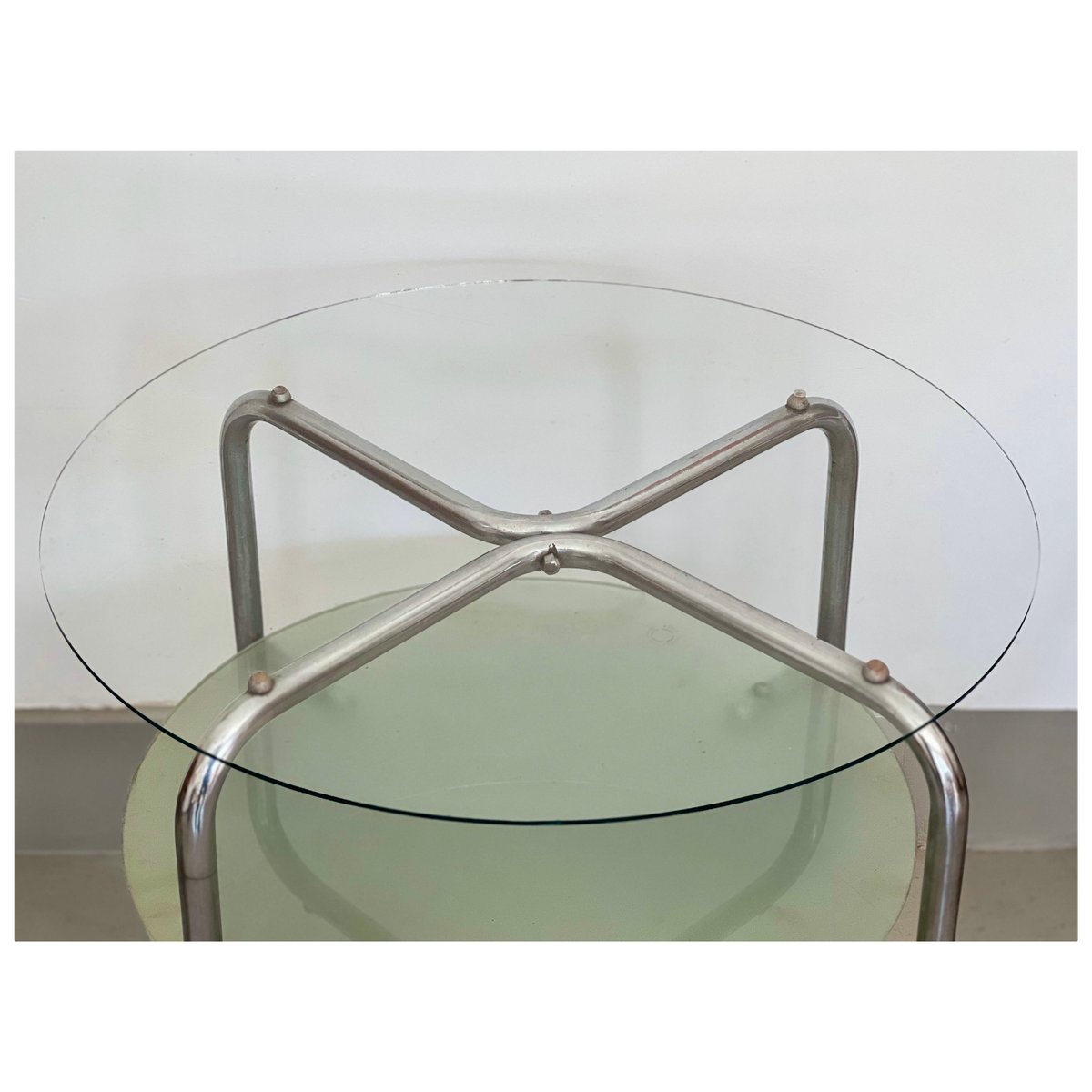 Round Tubular Side Table with Double Glass Top by Marcel Breuer for ...
