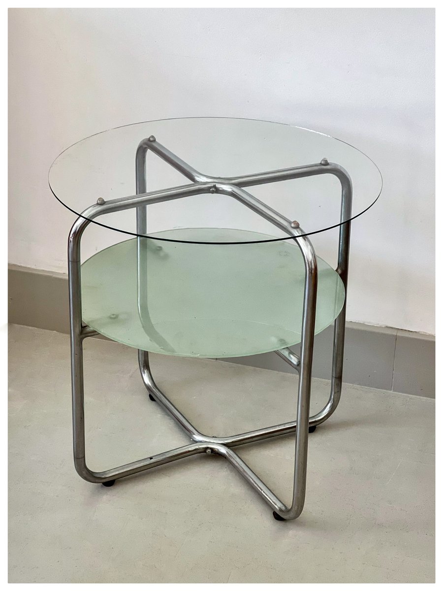 Round Tubular Side Table with Double Glass Top by Marcel Breuer for ...