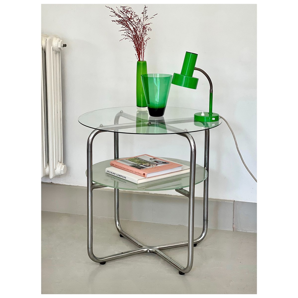 Round Tubular Side Table with Double Glass Top by Marcel Breuer for ...