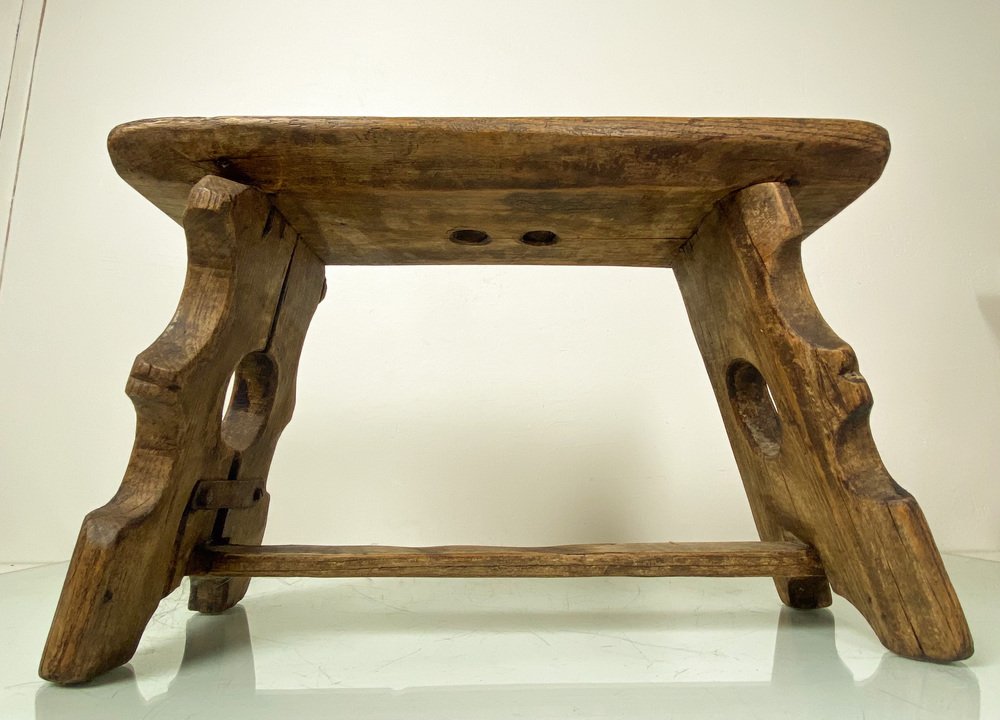 Rustic Handcrafted Farmhouse Stool, 1950s for sale at Pamono