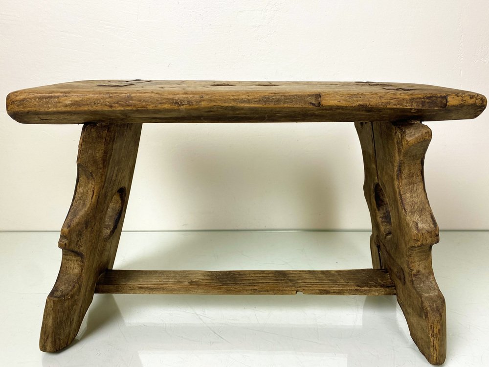 Rustic Handcrafted Farmhouse Stool, 1950s for sale at Pamono