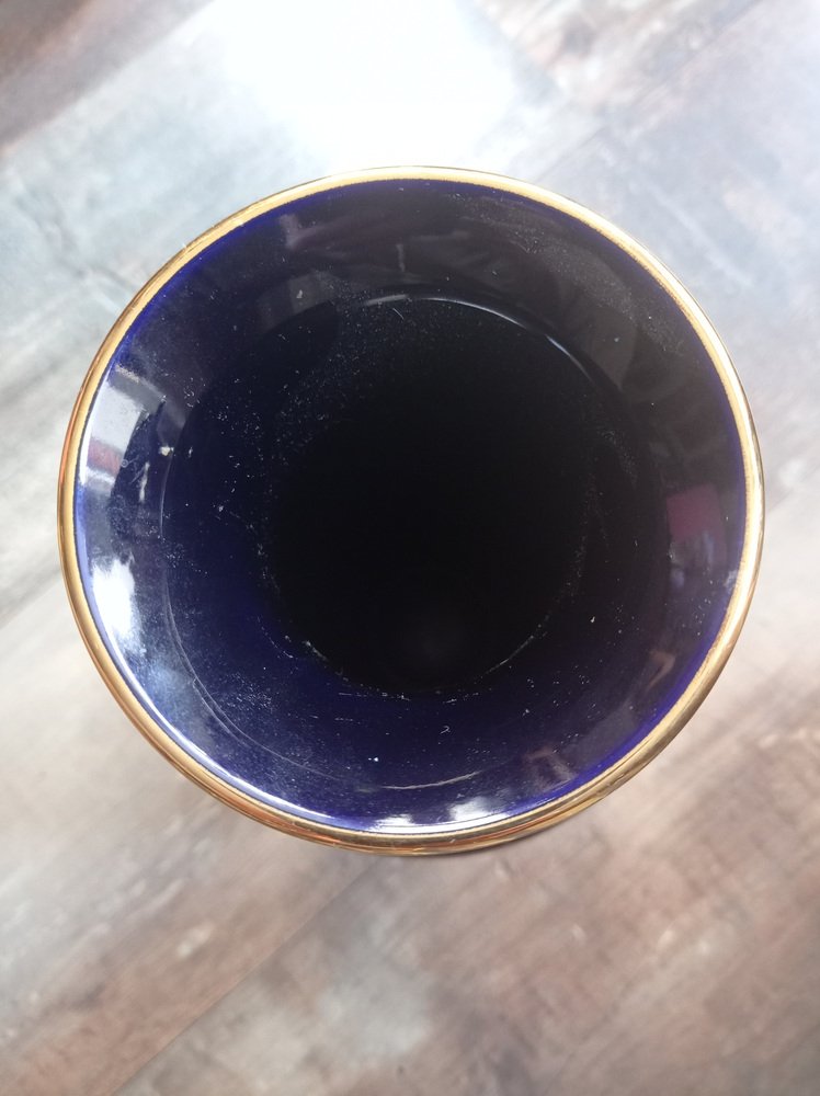 Mid-Century Limoges Blue Cobalt Vase in 22k Gold, France, 1950s for ...