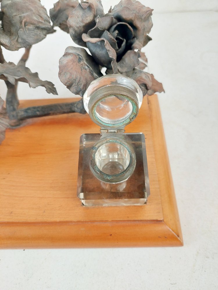 Inkwell Holder with Wrought Iron Rosette by Lode Van Boeckel, 1890s for ...