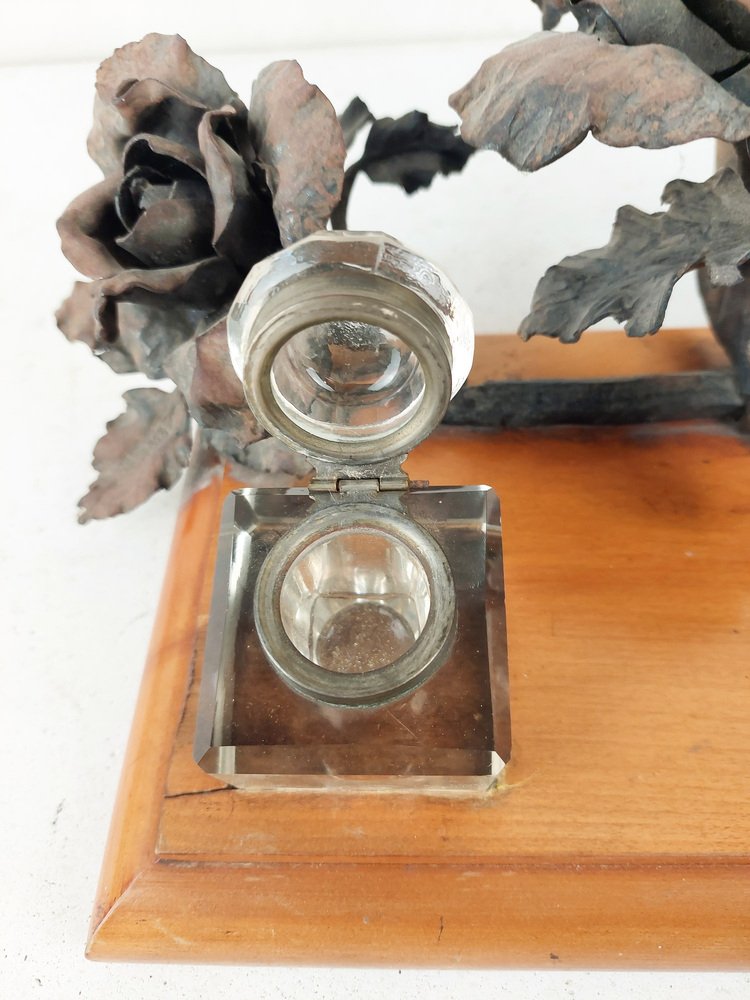 Inkwell Holder with Wrought Iron Rosette by Lode Van Boeckel, 1890s for ...