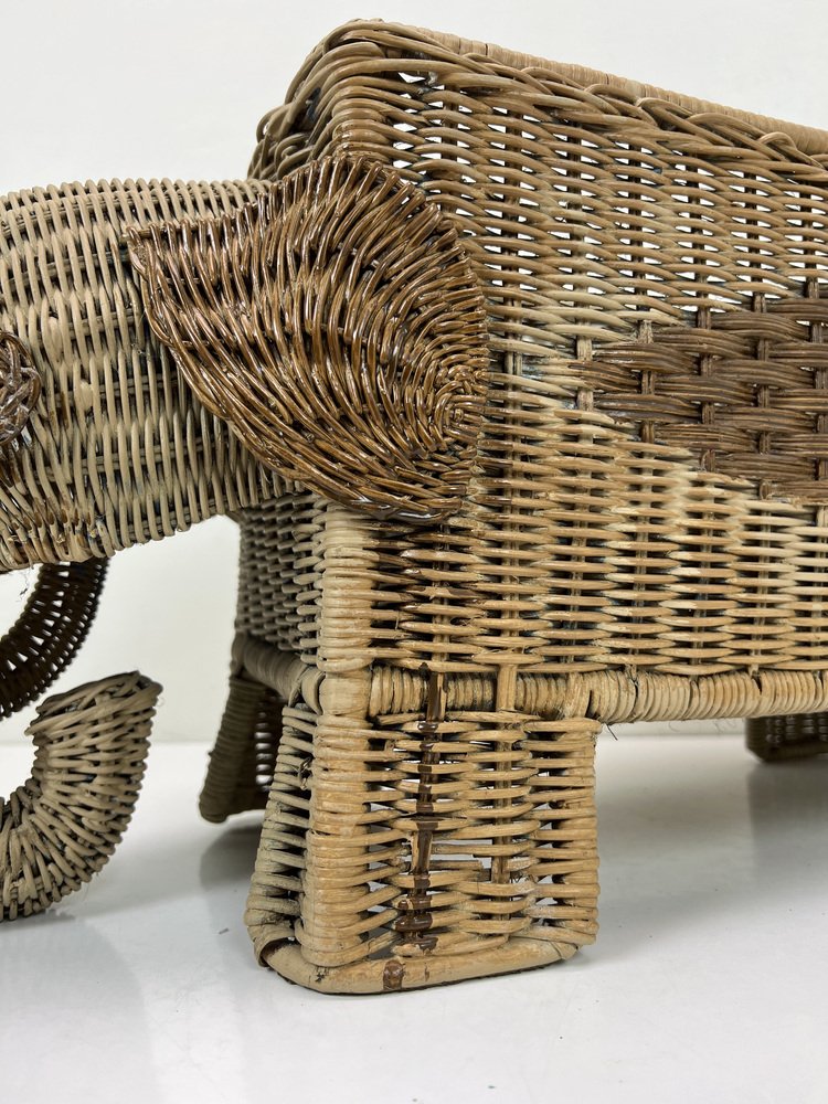 Italian Woven Rattan Elephant Planter, 1970s for sale at Pamono