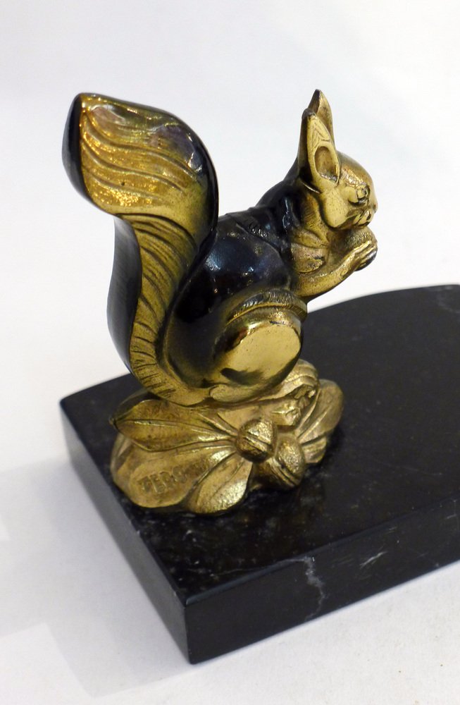 Art Deco Squirrel Sculptures with Black Marble Base by Tedd, 1930s, Set ...
