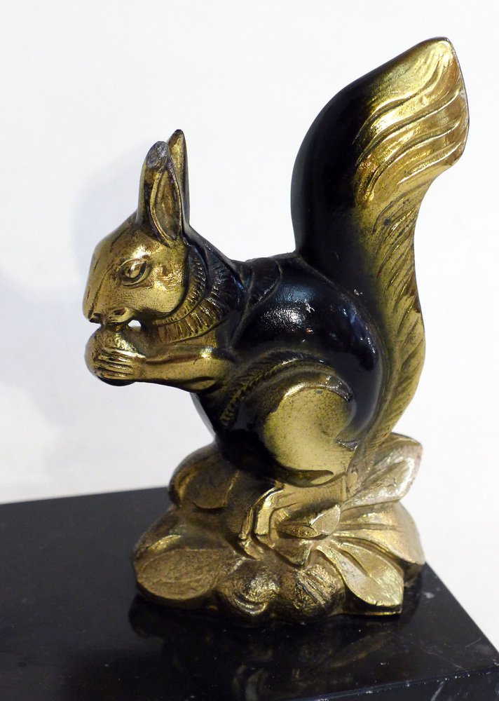 Art Deco Squirrel Sculptures with Black Marble Base by Tedd, 1930s, Set ...