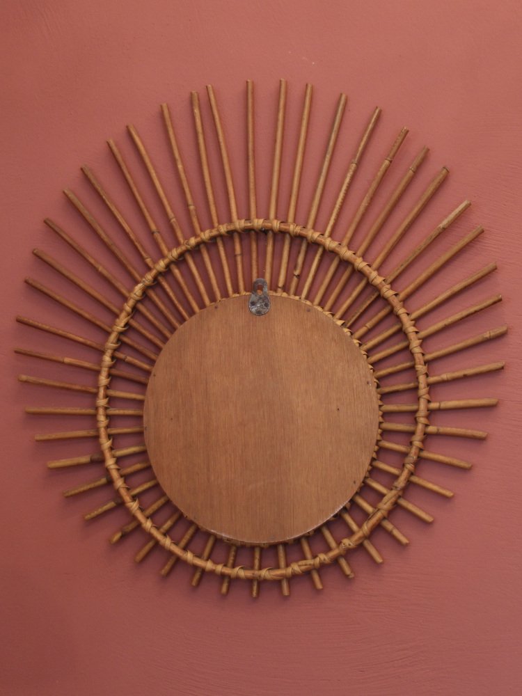 French Rattan Sun Mirror, 1950s for sale at Pamono