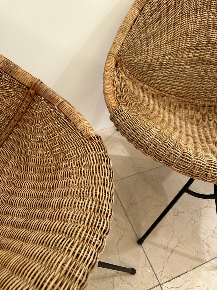Set of Italian Rattan Bucket Chairs attributed to Roberto Mango, 1950s ...