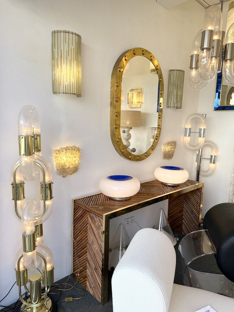 Applique grandi in vetro ambrato e martellato di Poliarte, Italia, anni ...